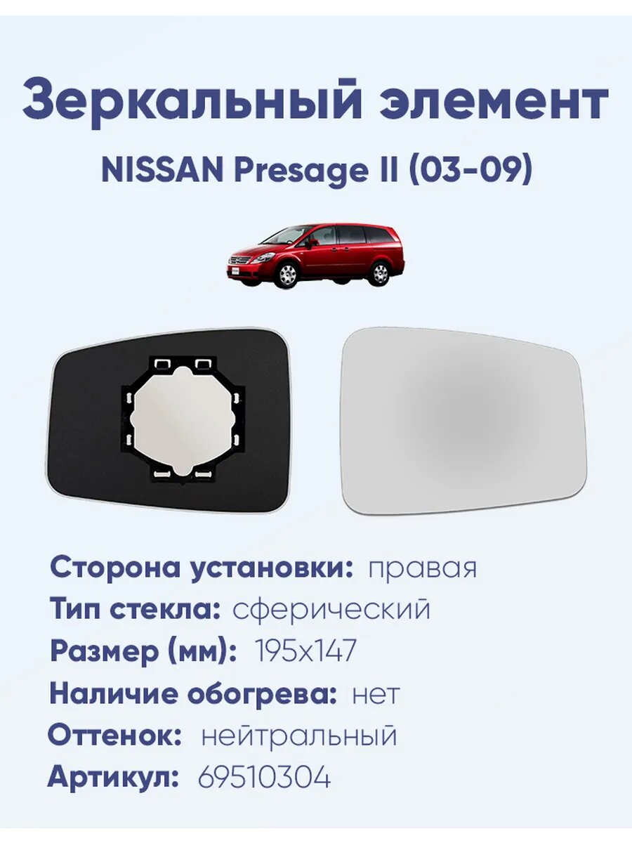 Зеркальный элемент правый NISSAN Presage II (03-09)A69510304
