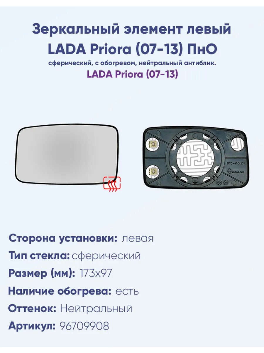 Зеркальный элемент левый LADA Priora (07-13) ПнО 96709908