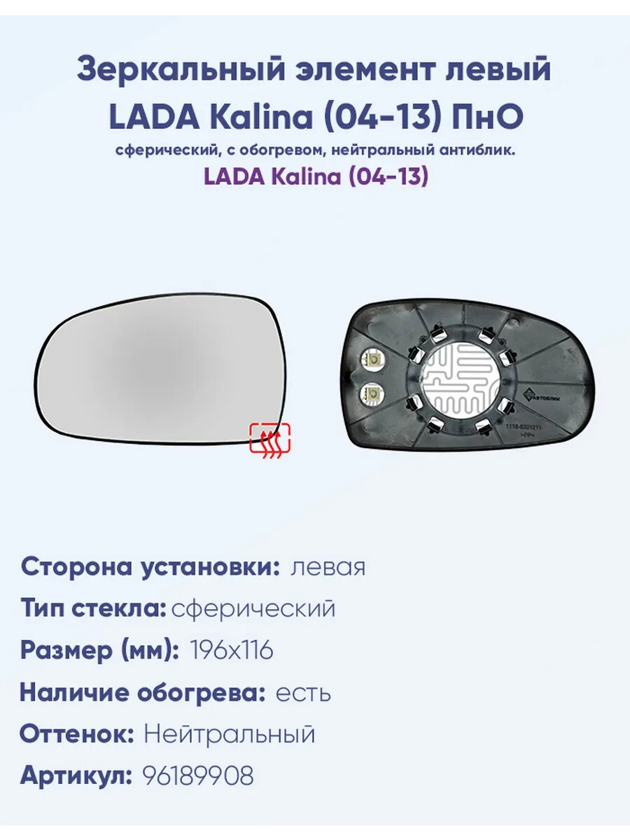 Зеркальный элемент левый LADA Kalina (04-13) ПнО 96189908