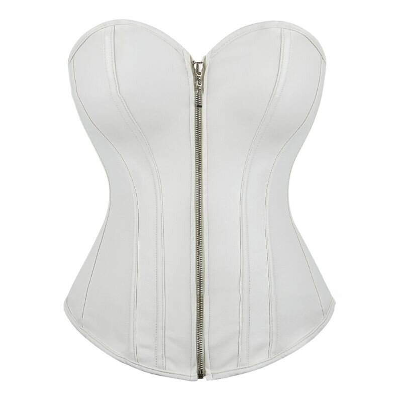 Сексуальный корсет для живота на искусственной молнии-белый-XL