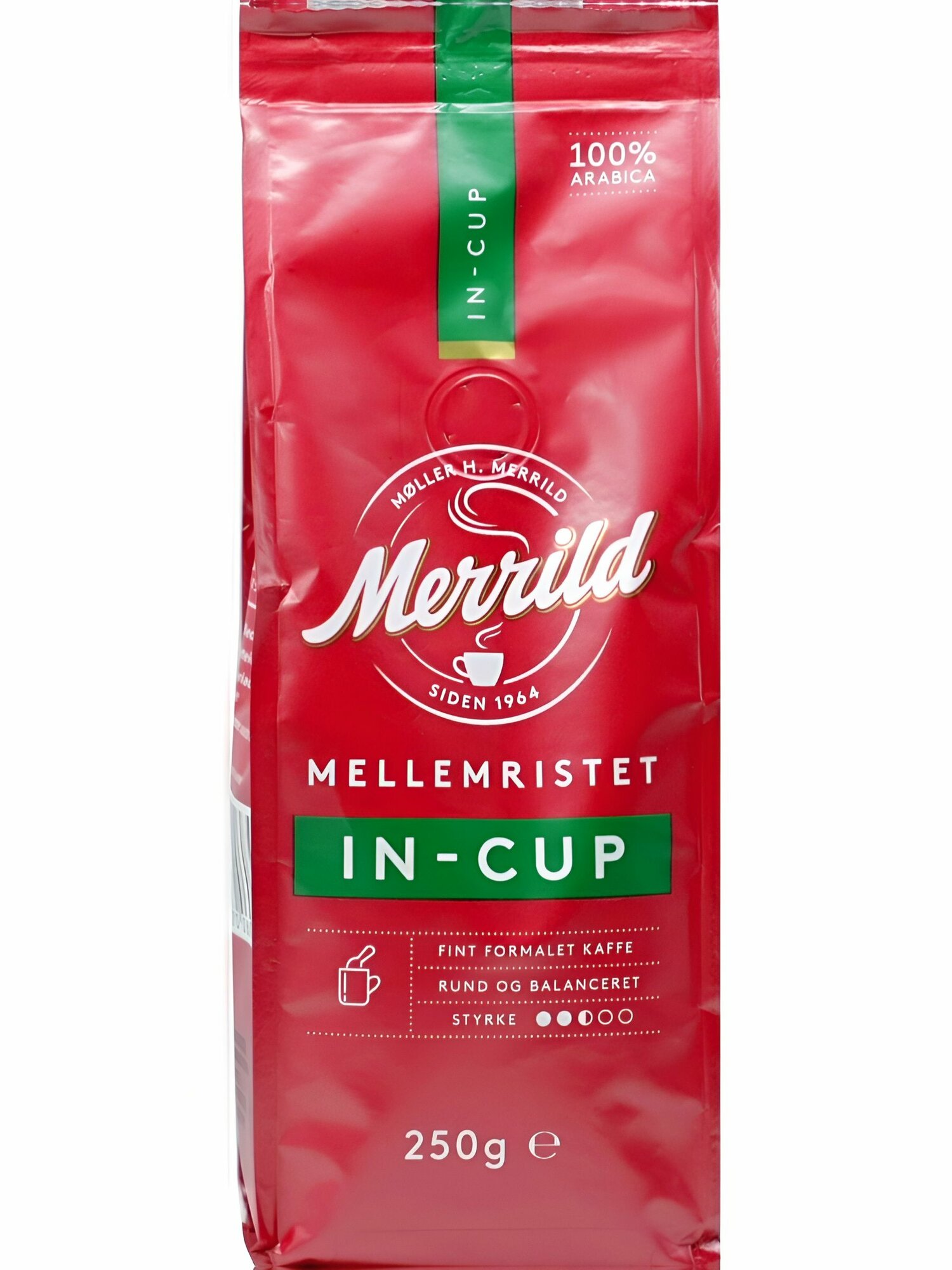 Кофе Merrild "in Cup", молотый, 250 г, тонкий помол, золотая обжарка, Бразилия/Колумбия