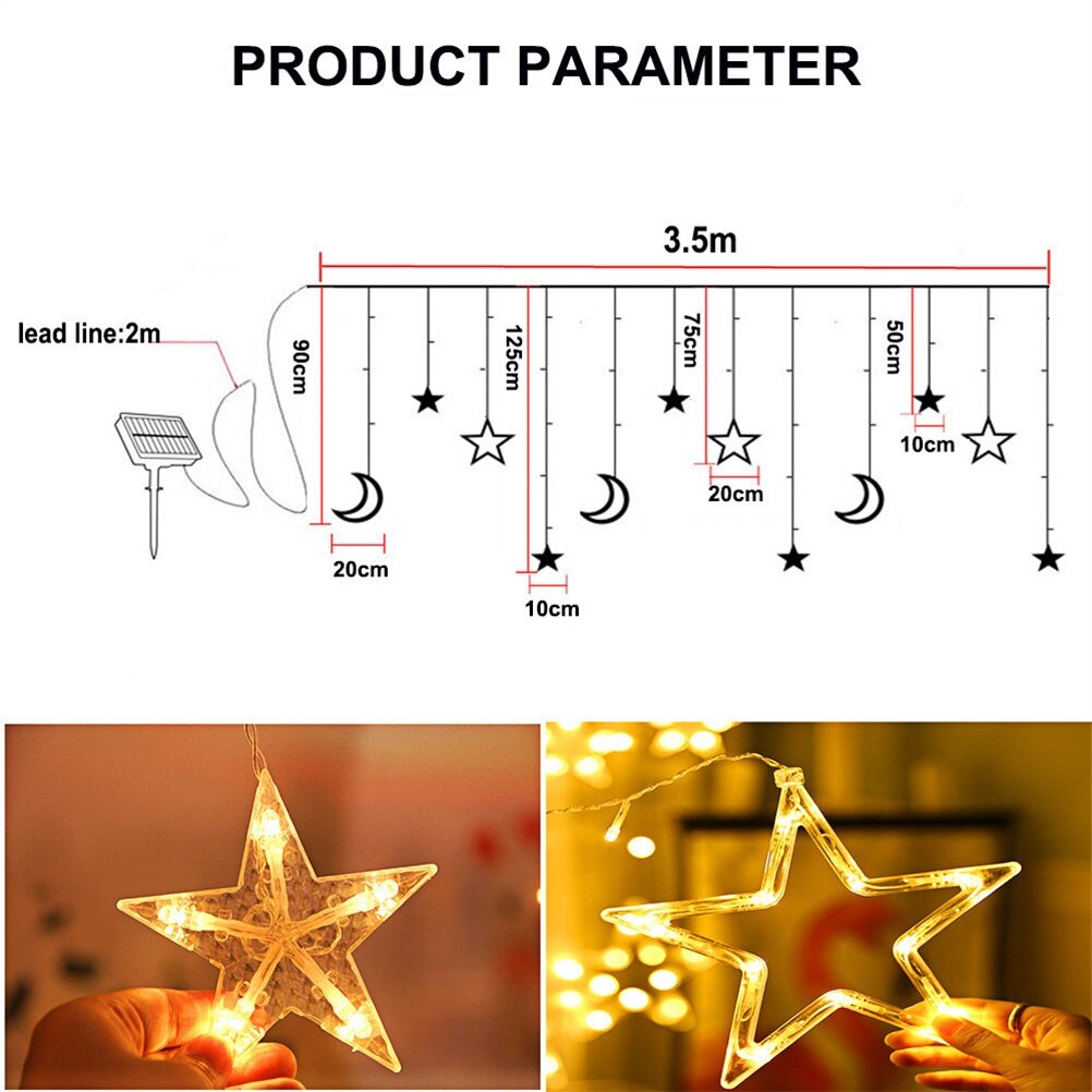 Светильник для штор с лунной звездой, солнечный светодиодный гирляндный светильник с дистанционным управлением, сказочный свет лунной звезды