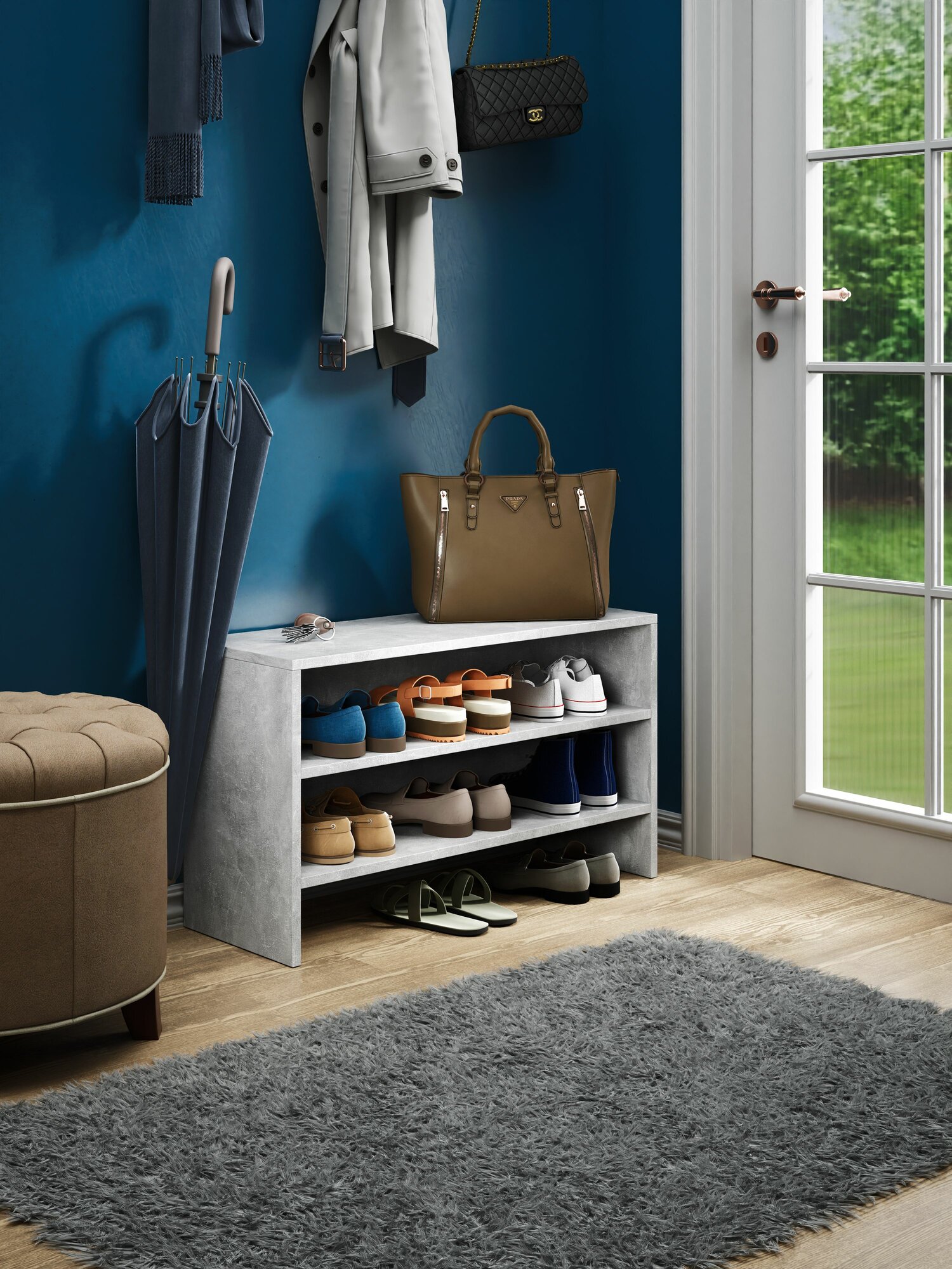 Обувница Лаура-7 бетон в прихожую, тумба открытая, деревянная этажерка, полки, маленькая ЛДСП галошница