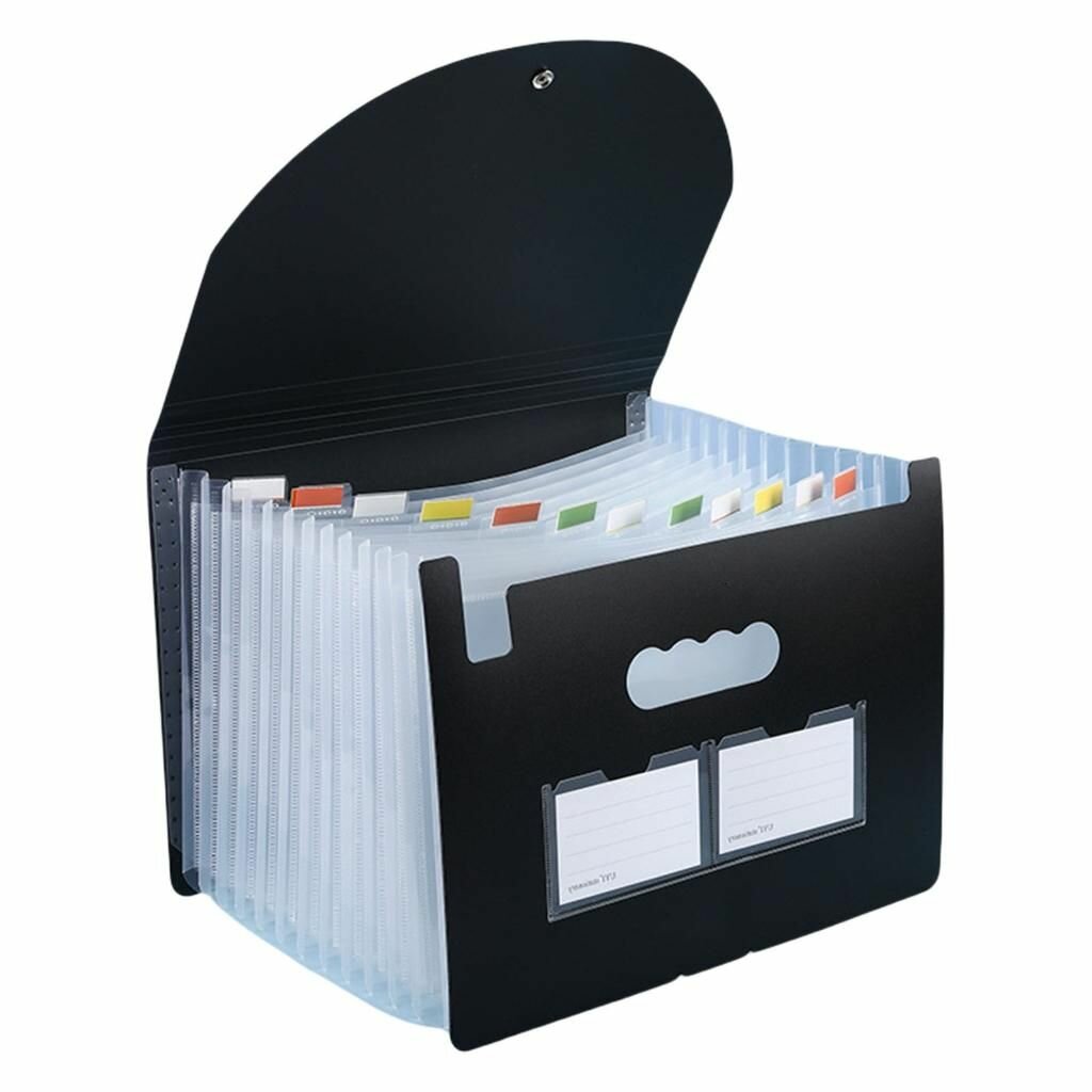 Папка-аккордеон А4 с карманами, Черный прозрачный в - 13 сеток и 6 линий