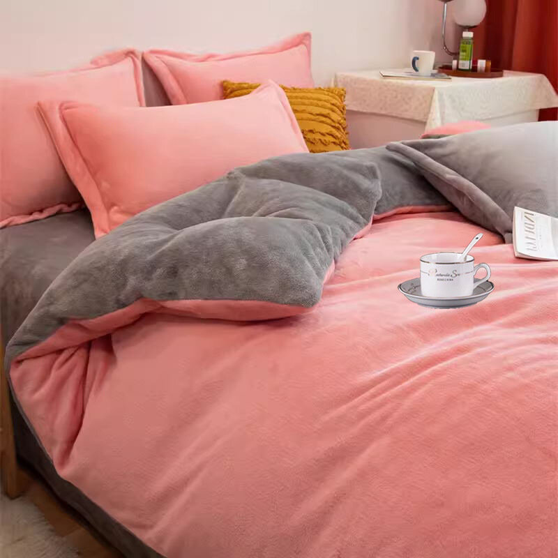 Комплект из четырех предметов: зимний фланелевый двухсторонний флисовый пододеяльник и простыни молочного цвета; комплект из трех предметов: утолщенный коралловый флис,120*200cm