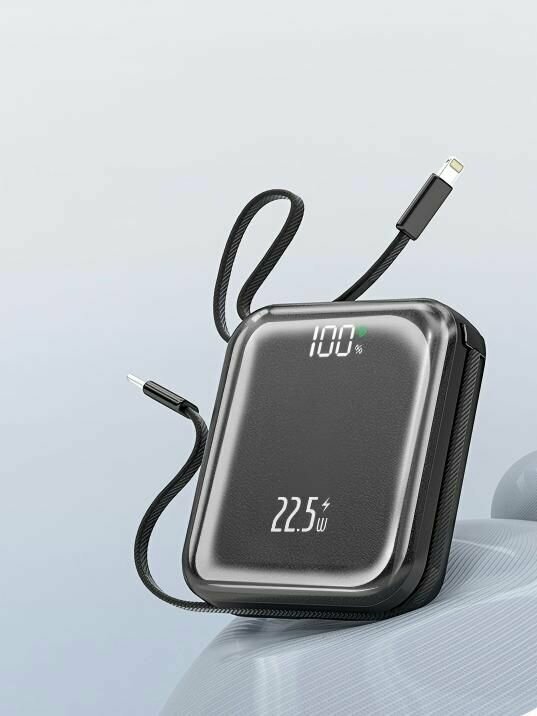 CAFELE Внешний аккумулятор 20000 мАч PD20W / 22.5W быстрая зарядка, импортные ячейки, 2 встроенных нейлоновых кабеля, 4 устройства одновременно, разрешено в самолёт