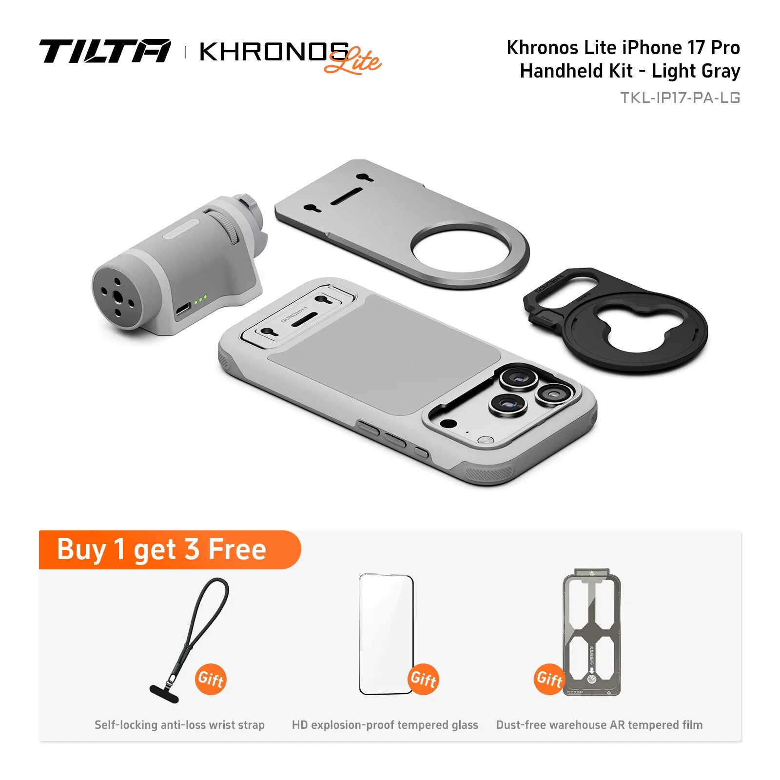 TILTA TKL-IP17: компактный набор Khronos Lite для iPhone 17 Pro/17 Pro Max с ручкой для управления камерой и чехлом для телефона MagSafe из термопластичного полиуретана (TPU).