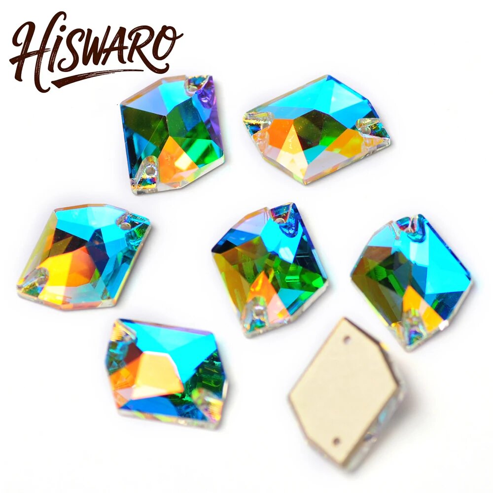 HISWARO Космические блестящие стеклянные камни для шитья 13x17mm (16Pcs), Crystal AB