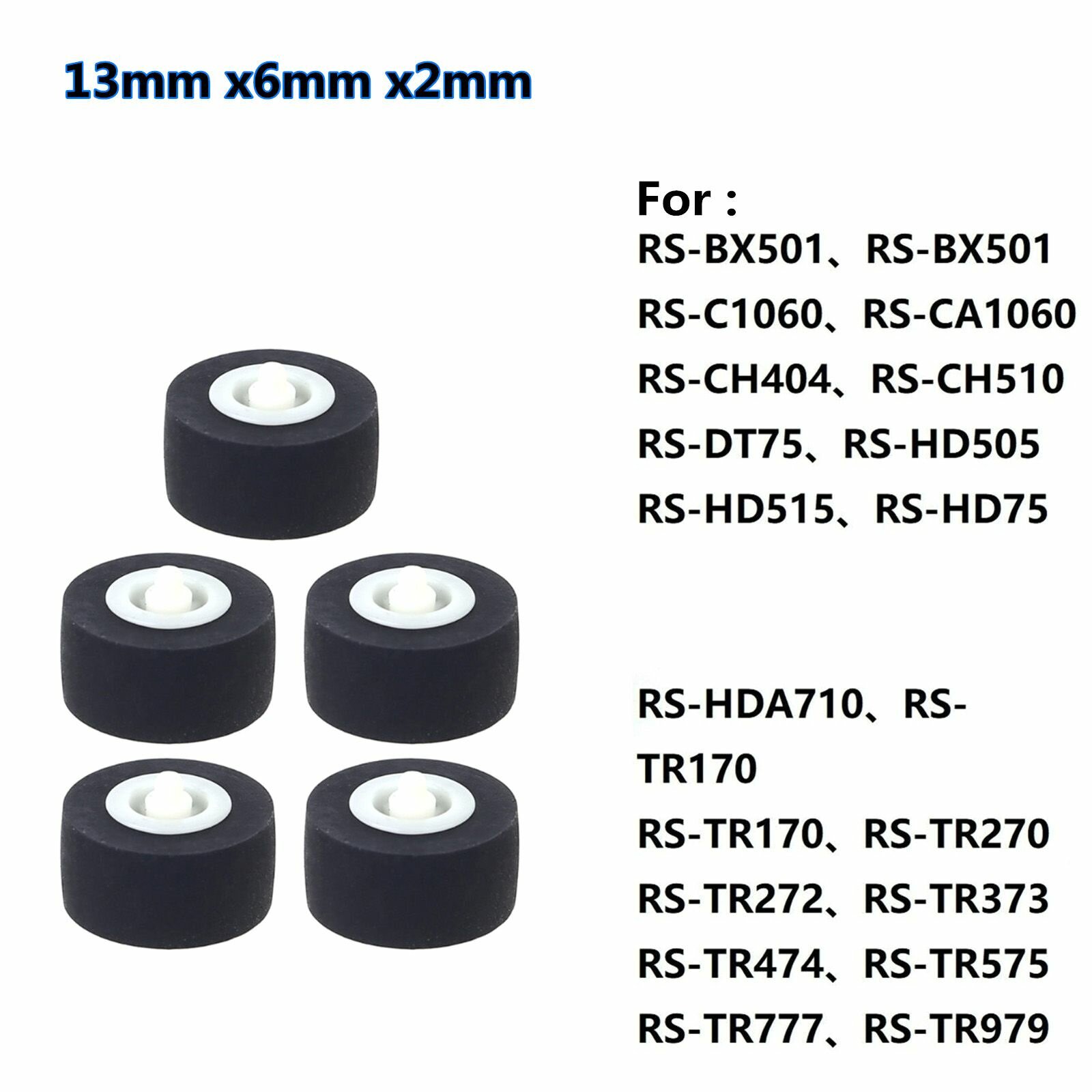 5x Черные резиновые роликовые направляющие колеса 13x6x2мм для RS-CH770 RS-BX501, Черный