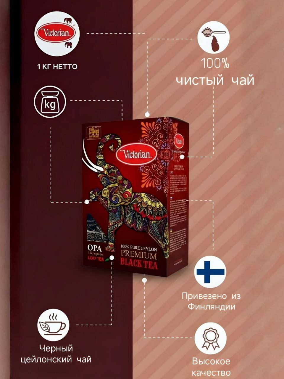 Чай чёрный листовой Victorian OPA Premium 100 г, высшего сорта, цейлонский чай, из Финляндии