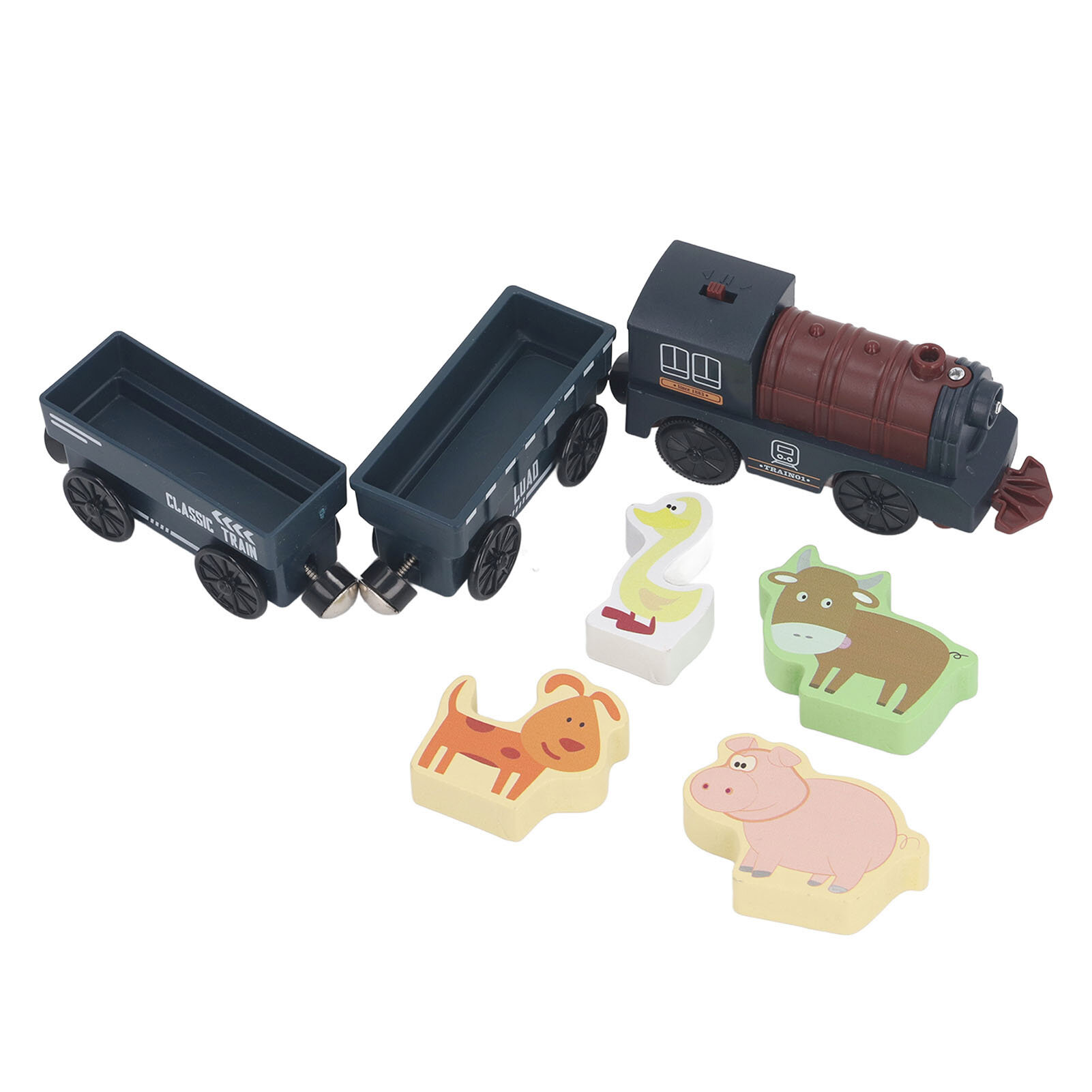 Электромагнитная игрушечная железная дорога с животными, дошкольная образовательная обучающая игрушка, игрушки для мелкой моторики, игровой набор для детей ясельного возраста, темно-синий
