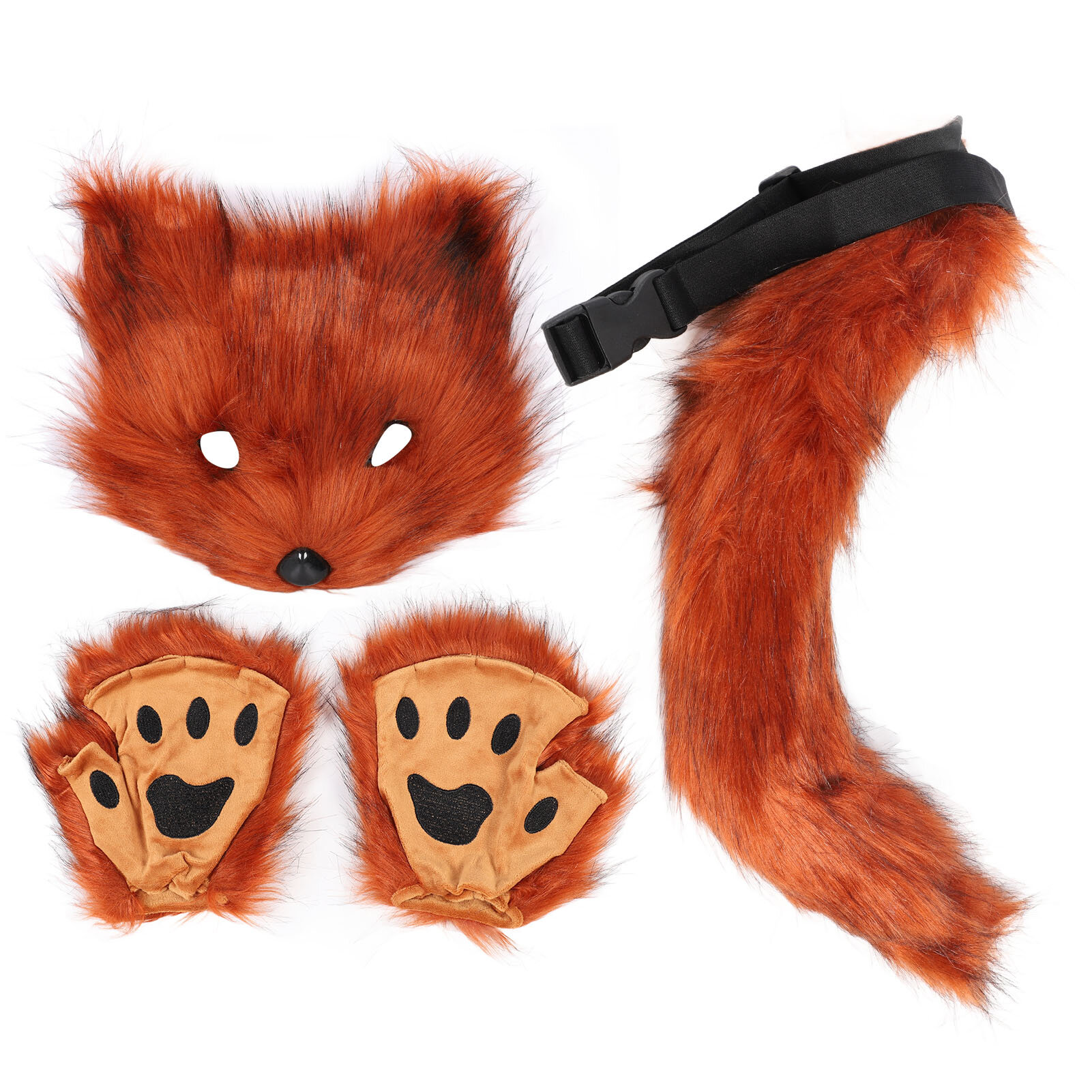 Лисий хвост, перчатки, набор из пушистого плюша, искусственный мех, мягкий, приятный для кожи, аксессуары для костюма, набор для косплея животных, лисий хвост, для женщин и девочек, красный, коричневый