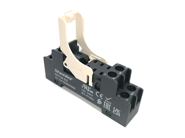 SRT08-E+SR20 Цоколь 10A (300V), винтовой зажим, черный, на рейку DIN35/панель в комплекте с фиксатором, для RFT2CO, 46.52, G2R-2, KRI2