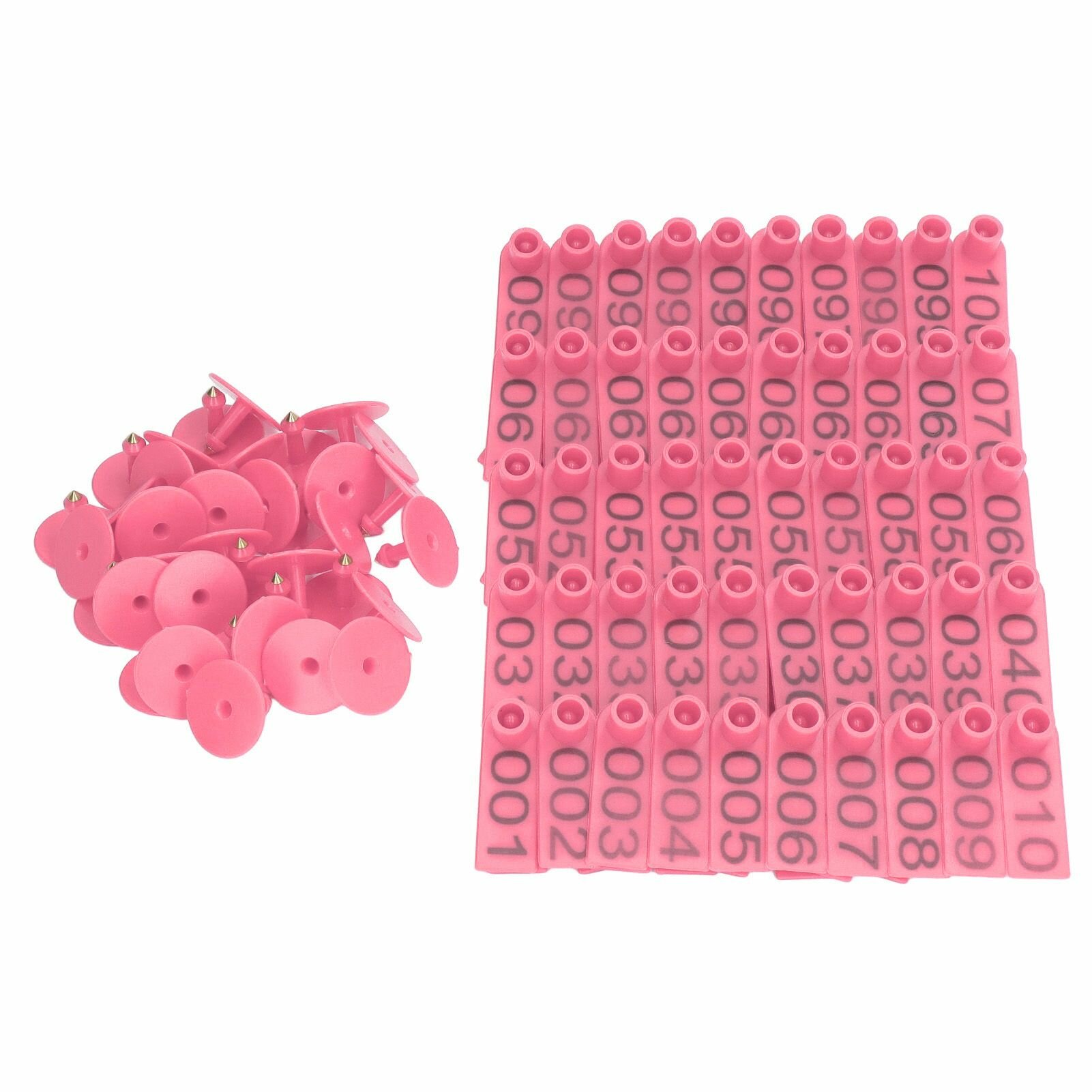 100 комплектов пронумерованных ушных бирок для крупного рогатого скота, точная идентификационная карта скота для коровы, свиньи, овцы, розовая