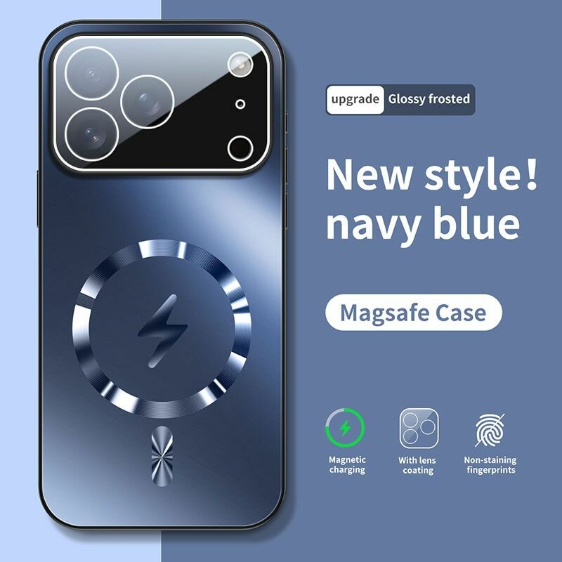 Чехол на Apple iPhone 17 Pro Max (айфон 17 про макс) защищающая линзу со всех сторон с magsafe(темно-синий)