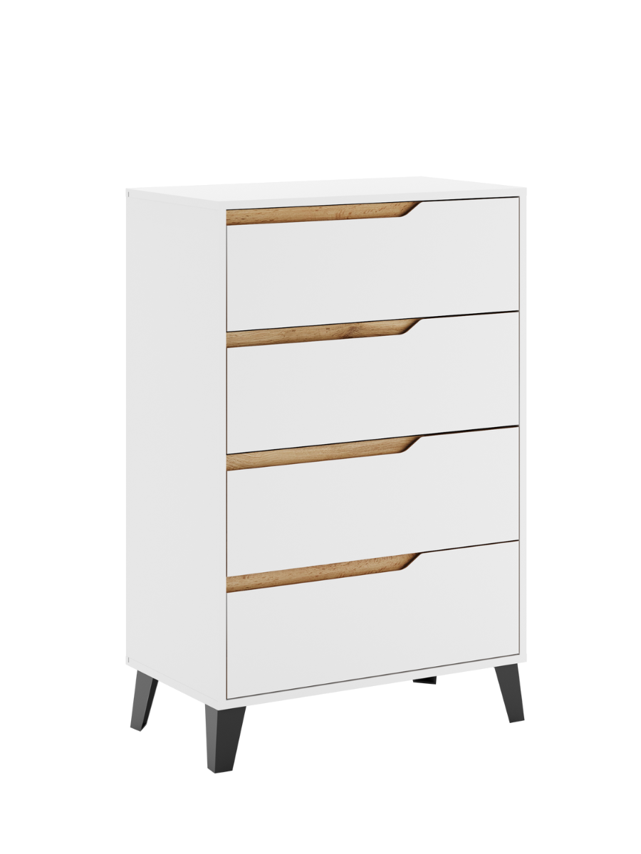 Комод с 4 ящиками и интегрированными ручками 700х390х1070 мм, белый
