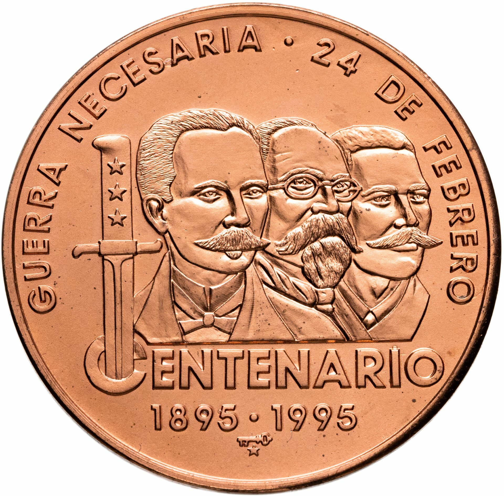 Куба 1 песо peso 1995 100 лет Войне за независимость Кубы, Медь, в сохранности UNC