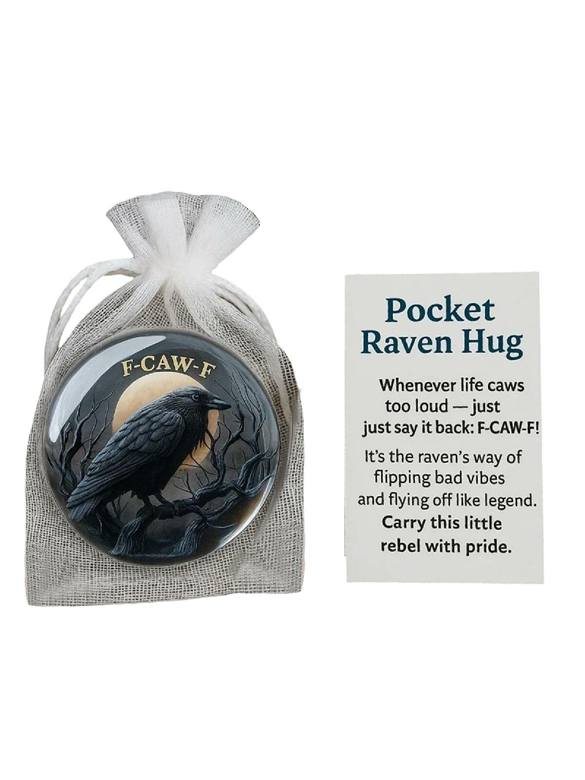 Карманный талисман в виде Смоляной Вороны С поощрительным сообщением и бархатистыми мешочками
