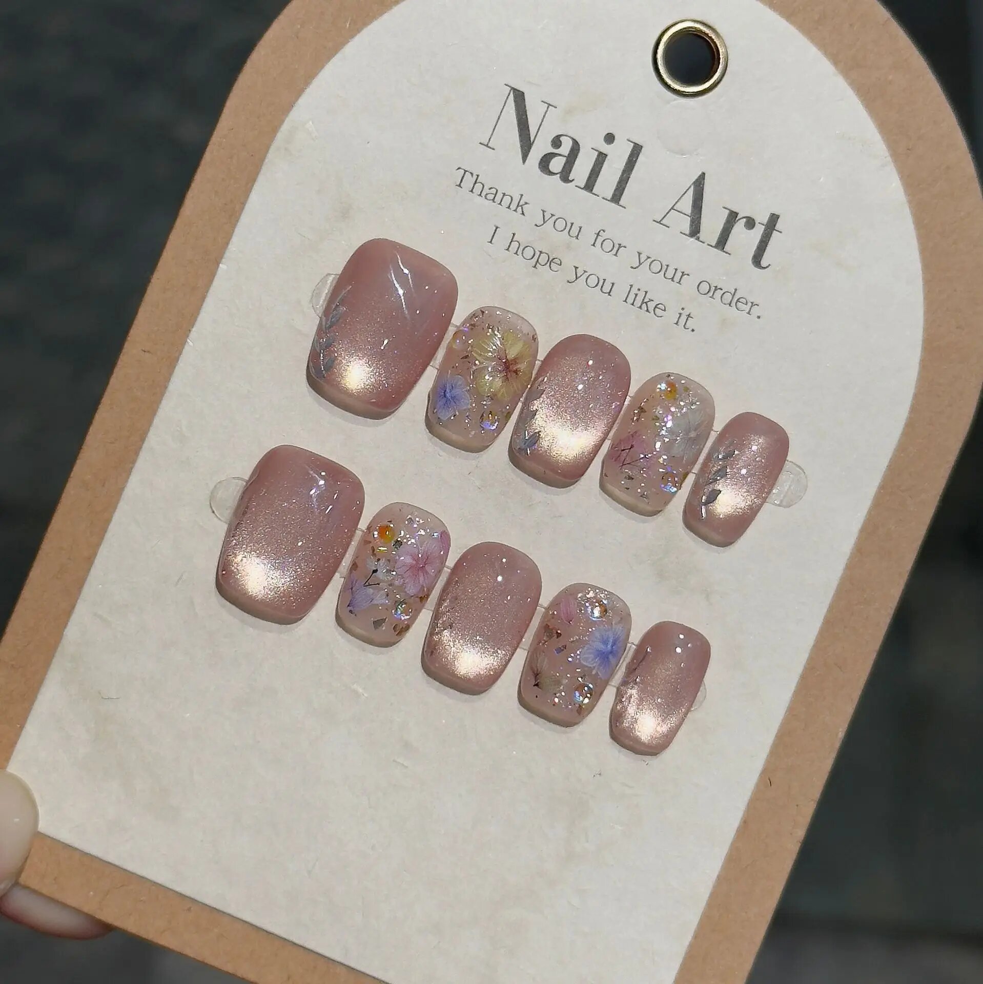 10 шт, накладные ногти Qsezeny, фиолетовые, короткие квадратные, "кошачий глаз" 2 Size M