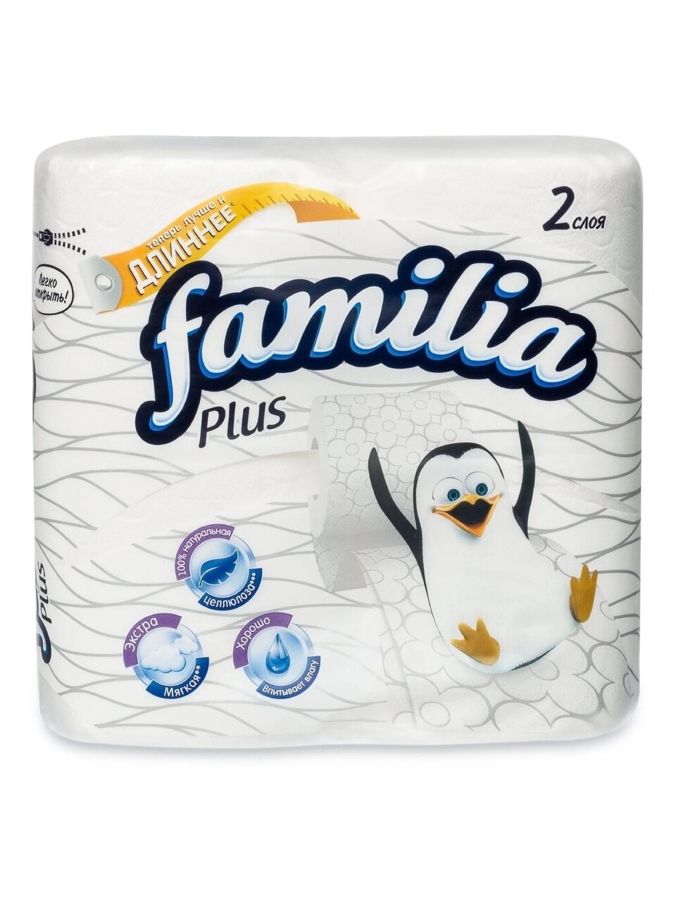 Туалетная бумага Familia, Plus, 2 слоя, 4 шт, с втулкой, белая