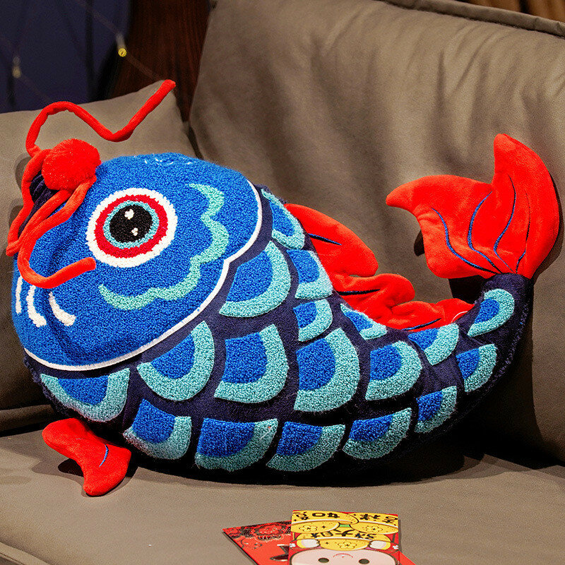 Подушка диванная с вышивкой koi fish с роскошной плюшевой обивкой для отдыха голубой 55x35 см