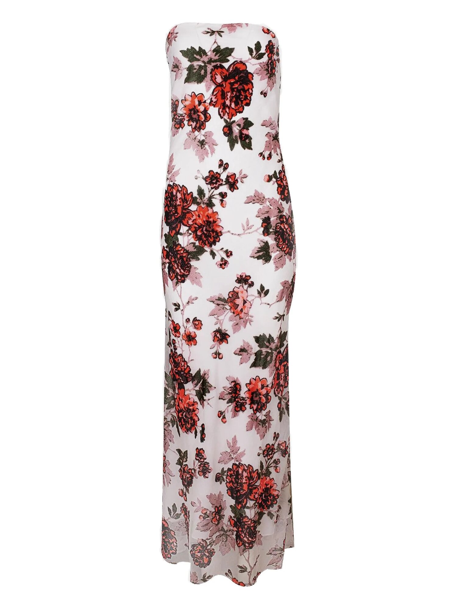 Платье Floral-print strapless gown