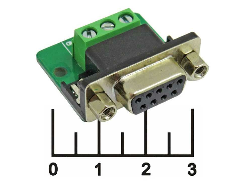 Разъем D-SUB гнездо 9pin + клеммник линейный 3pin горизонтальный на плате (903-2B)