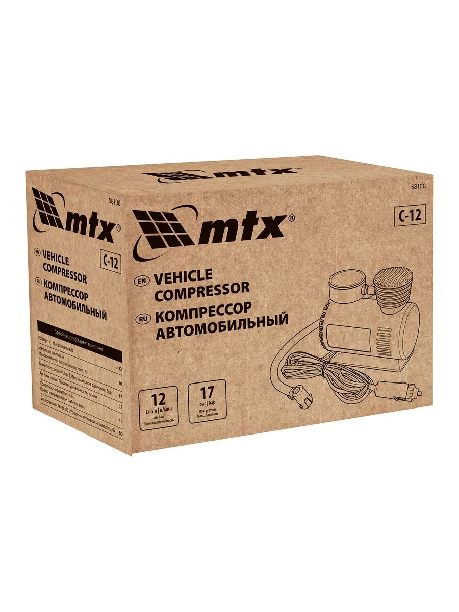 Компрессор автомобильный С-12, 12 В, 17 атм, 1, MTX, 58100