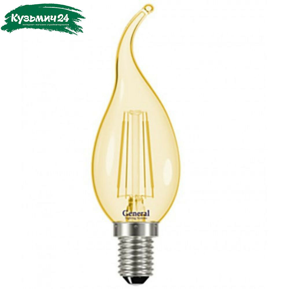 Филаментная светодиодная лампа General Lighting Systems GLDEN-CS 7Вт E14 2700К свеча на ветру, золотая