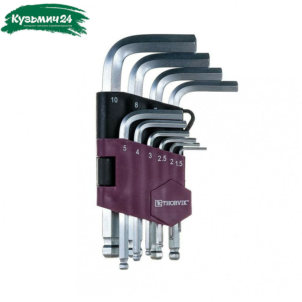Набор шестигранных ключей Thorvik HKSB10S из стали, 10 предметов