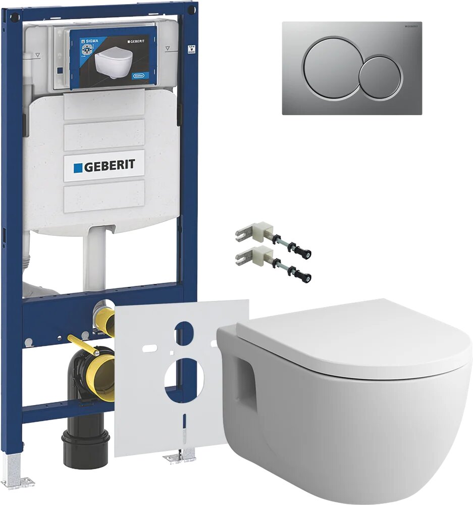 Комплект Унитаз подвесной AM.PM Like C801701SC FlashClean с микролифтом / Крепления Geberit Duofix к стене / Инсталляция UP 320 111.300.00.5, Кнопка Sigma лакированная, матовый хром, Шумоизоляция