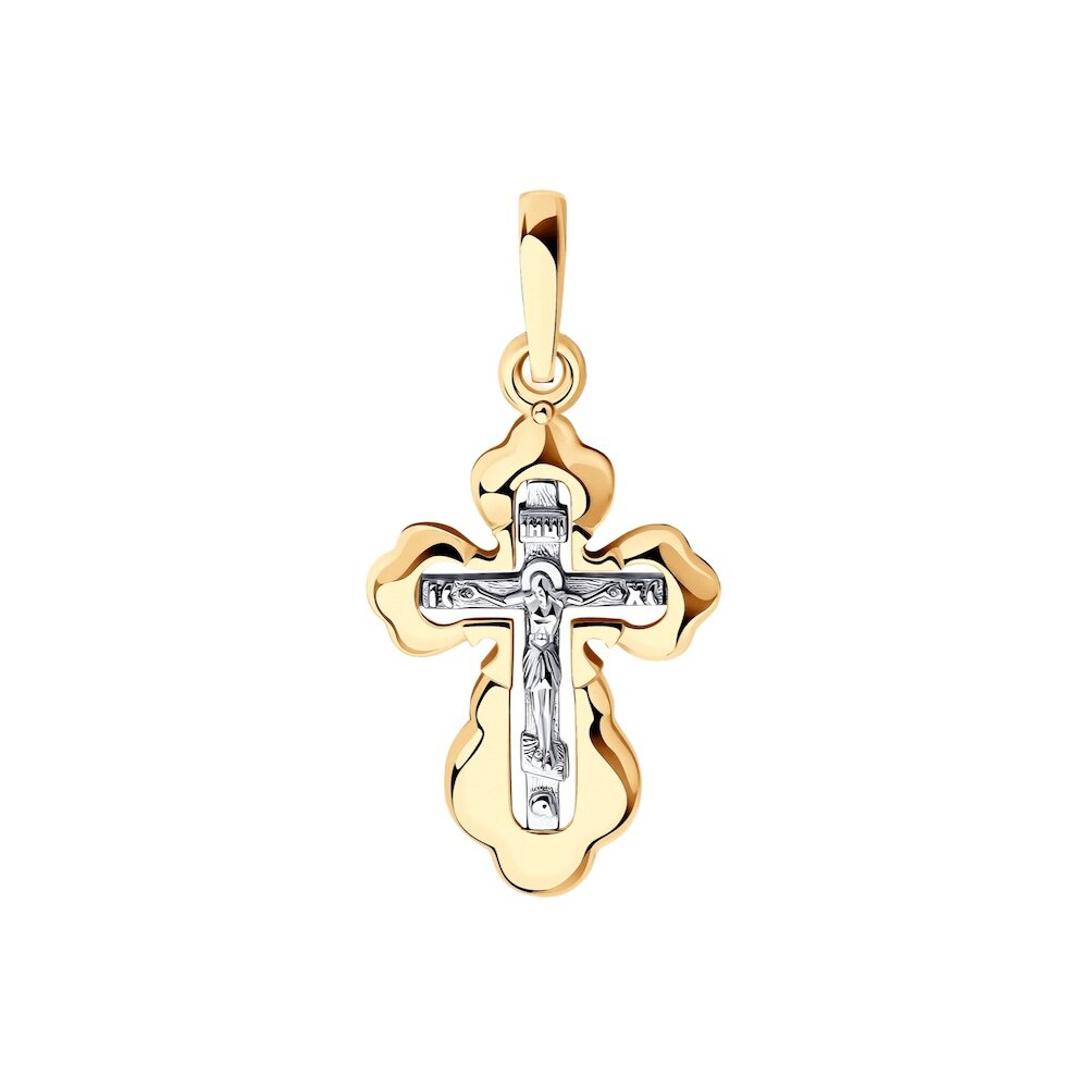 Крестик, красное золото, 585 проба, родирование