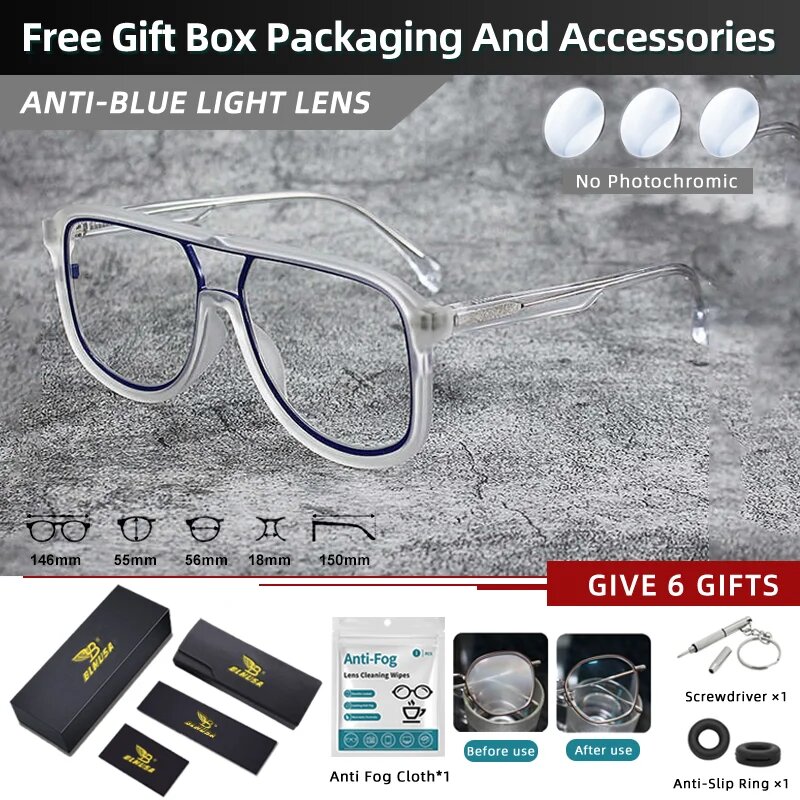 BLMUSA фотохромные очки для пилотов C3-White Blue, -200