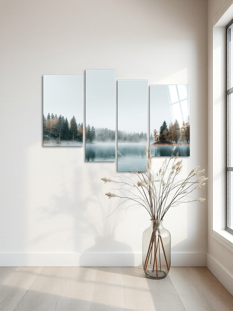 Картина модульная 140х100 см на стекле для интерьера/ Рассвет на озере, Diva Kartina