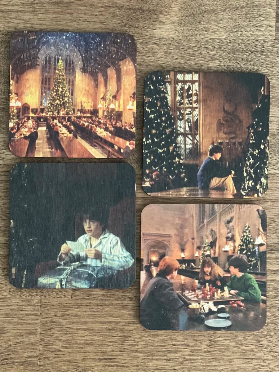 Новогодние подставки под стаканы Новый год Гарри Поттер 4 шт