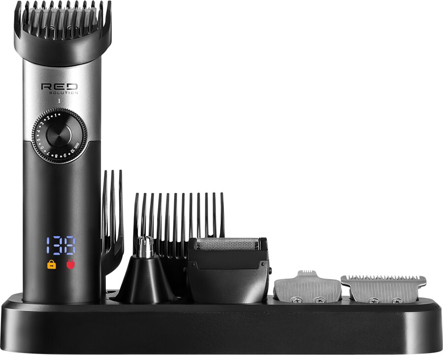 Триммер RED SOLUTION ST001, для волос и бороды, 8 насадок, чёрный, 300 г