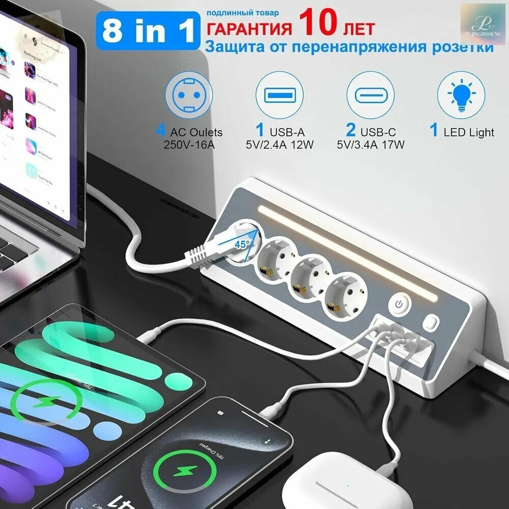 Розетка, открытая установка с горизонтальным монтажом для подключения техники в доме и офисе