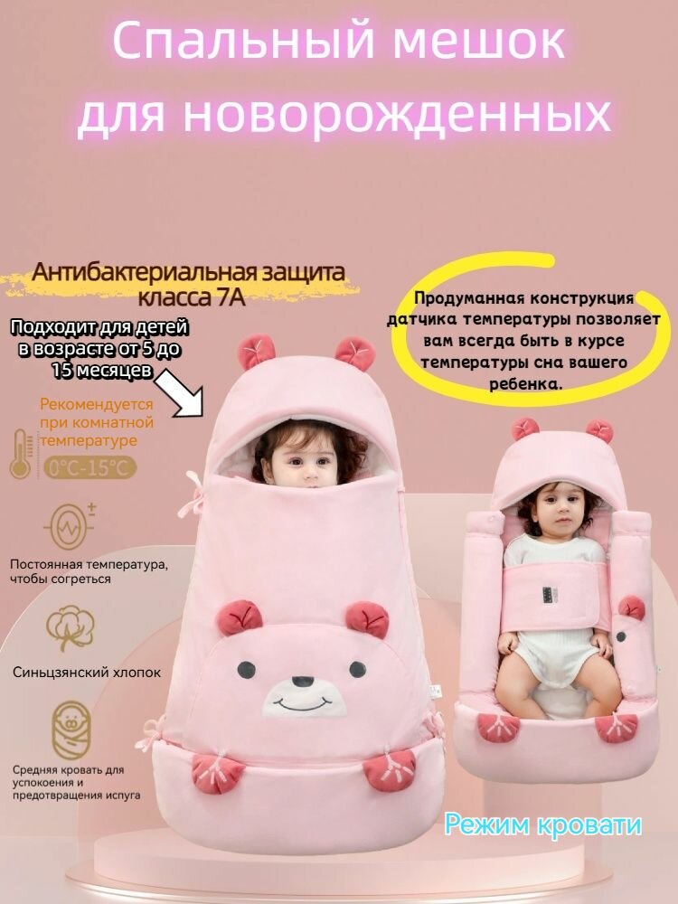 Детский конверт-кокон для новорожденных, утепленный, хлопковый, анти-испуг, для сна и прогулок