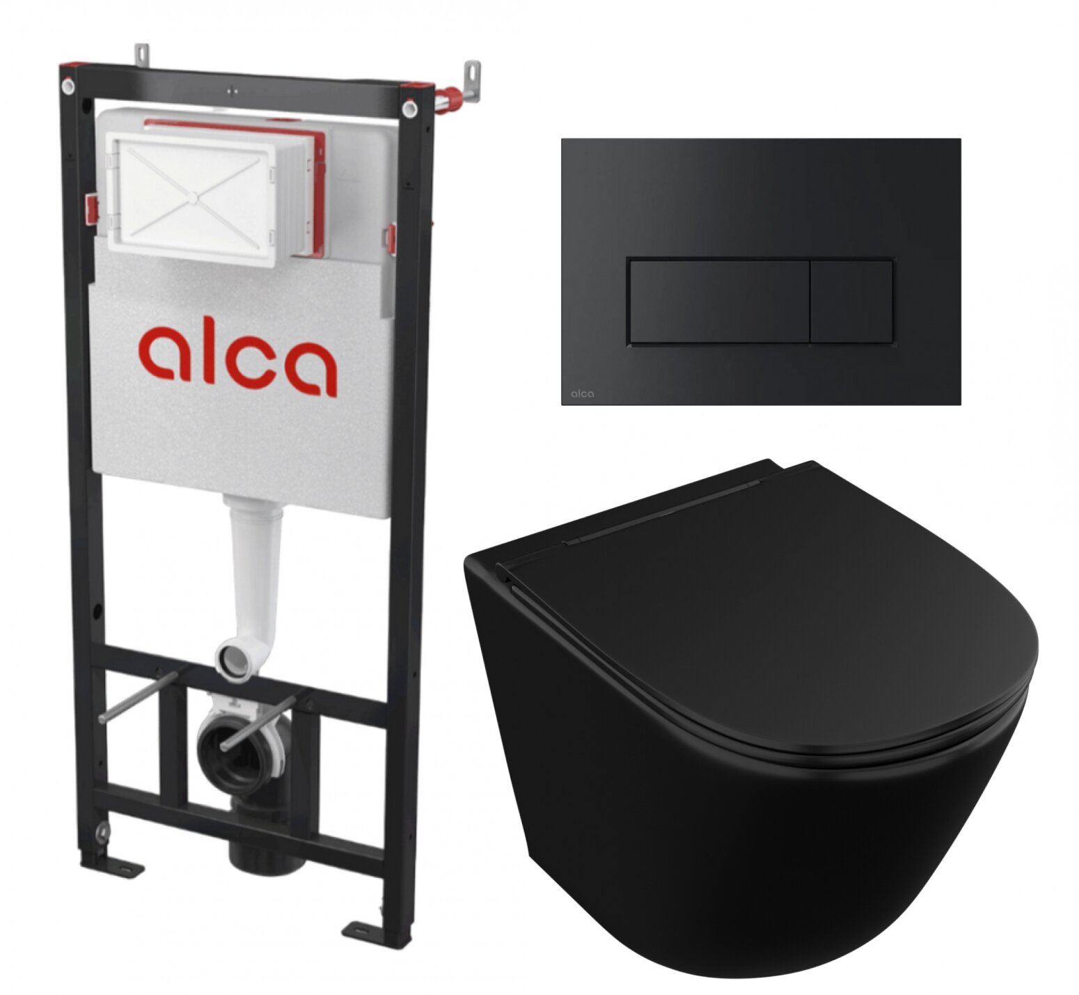 Комплект 3 в 1 инсталляция AlcaPlast + Унитаз подвесной Owl 1975 Vind Cirkel-H Matt Black OWLT190305 + кнопка черная