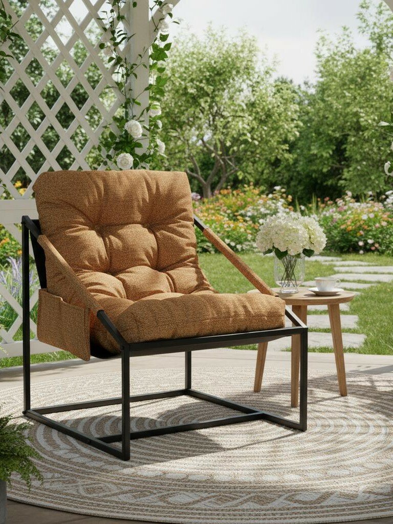 Кресло для отдыха TetChair без подлокотников, с карманом, велюр/букле, металл, shape amber