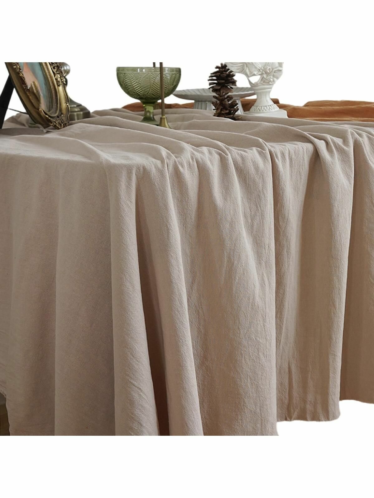 Скатерть, Ретро-однотонная скатерть из хлопка и льна-70*70 см-лен