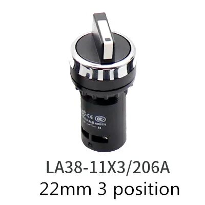 Селектор 3-позиционный LA38-11X3/206A, 22mm, Цвет: 3D