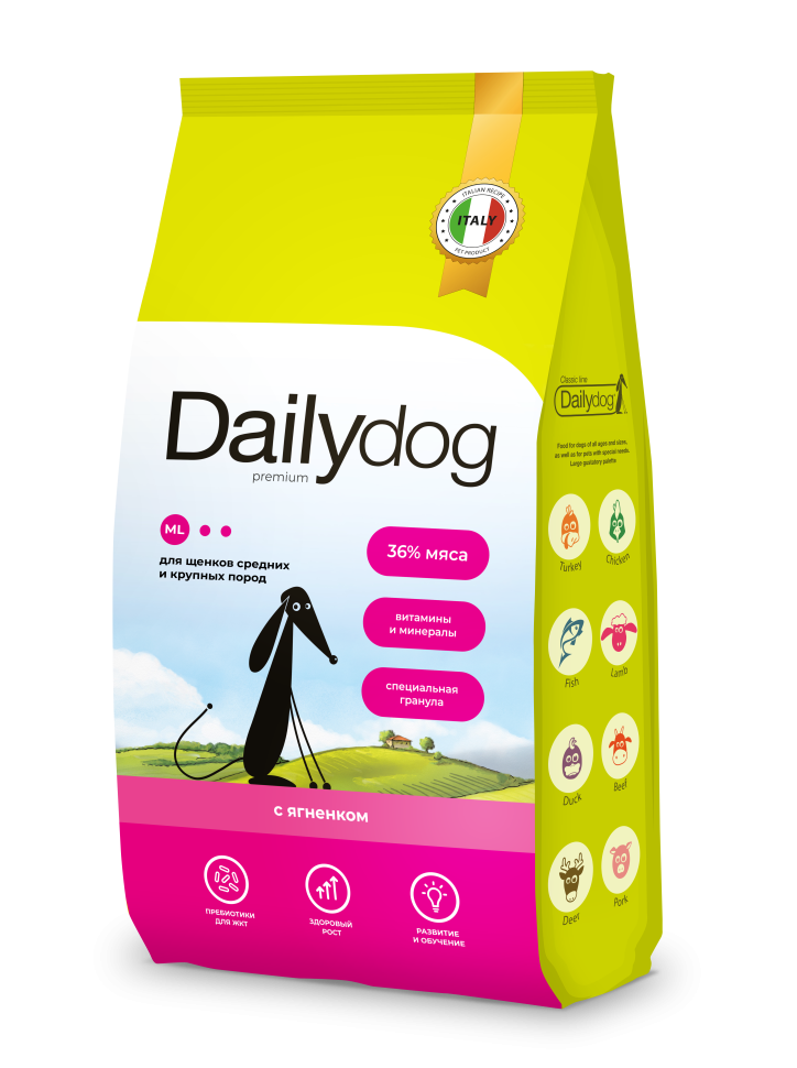 Сухой корм Dailydog Classic Line для щенков средних и крупных пород, с ягненком - 3 кг