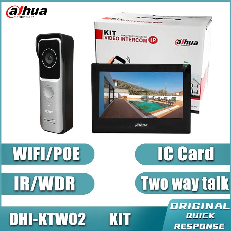 Dahua KTW02 KIT 2MP HD WiFi PoE Видеодомофон Дверной звонок и внутренний монитор ночного видения VTO2311R-WP VTH2621G-WP Дверная станция для виллы