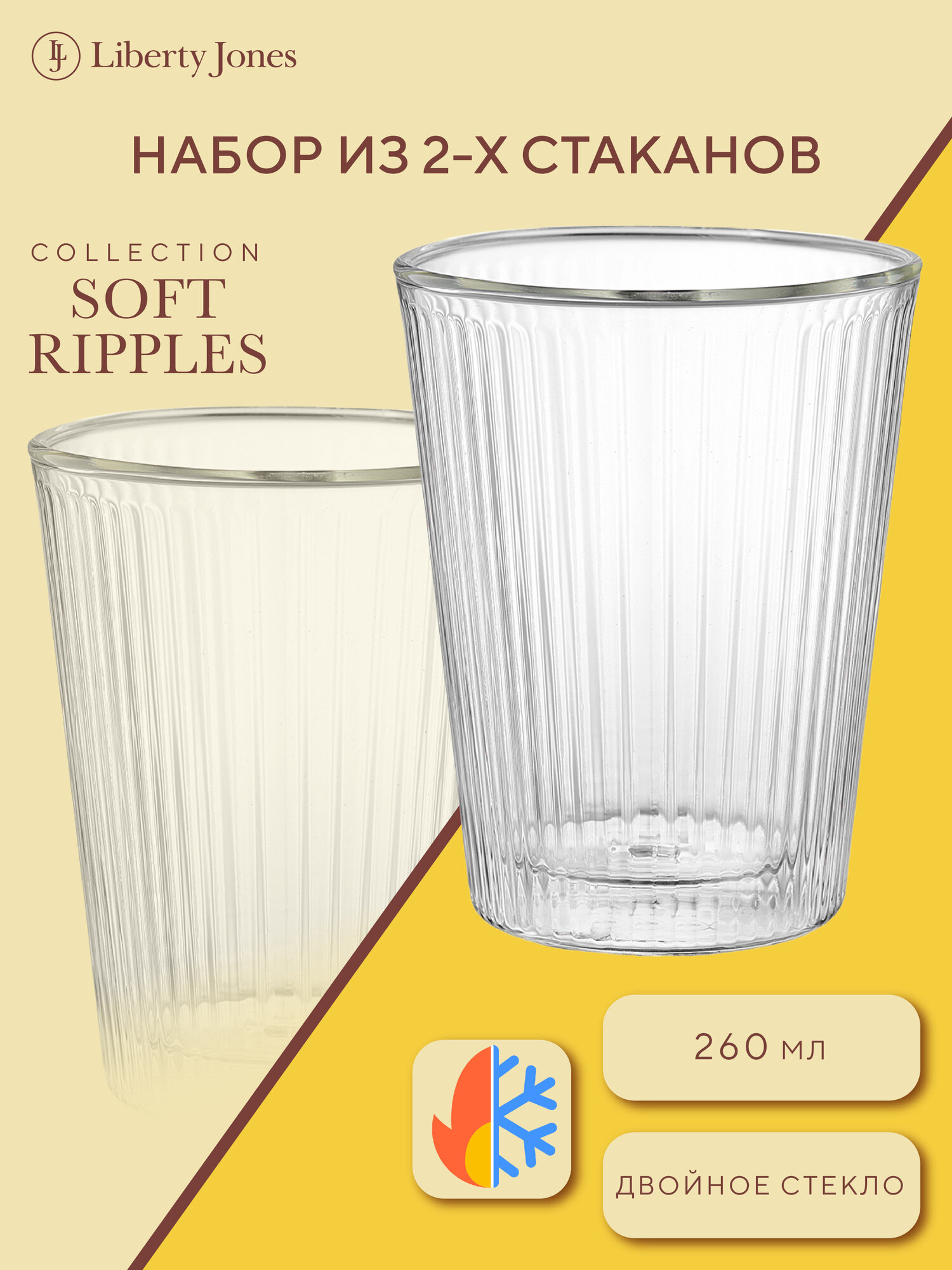 Стакан Soft Ripples 260 мл стеклянный рифленый набор из 2 шт Liberty Jones LJ0000275