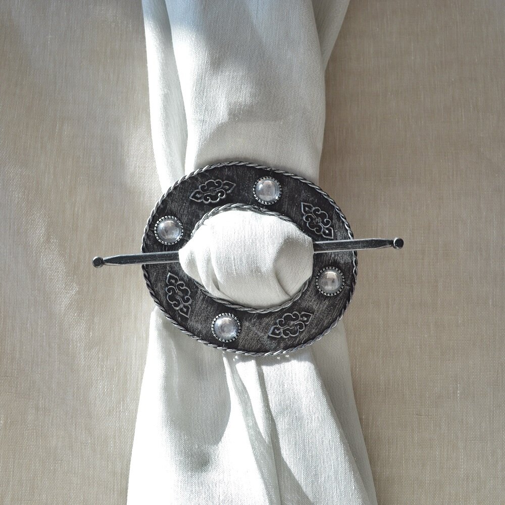 Подхват-заколка 2 шт для штор декоративная металлическая, размер 15 см х 14 см, цвет темное серебро