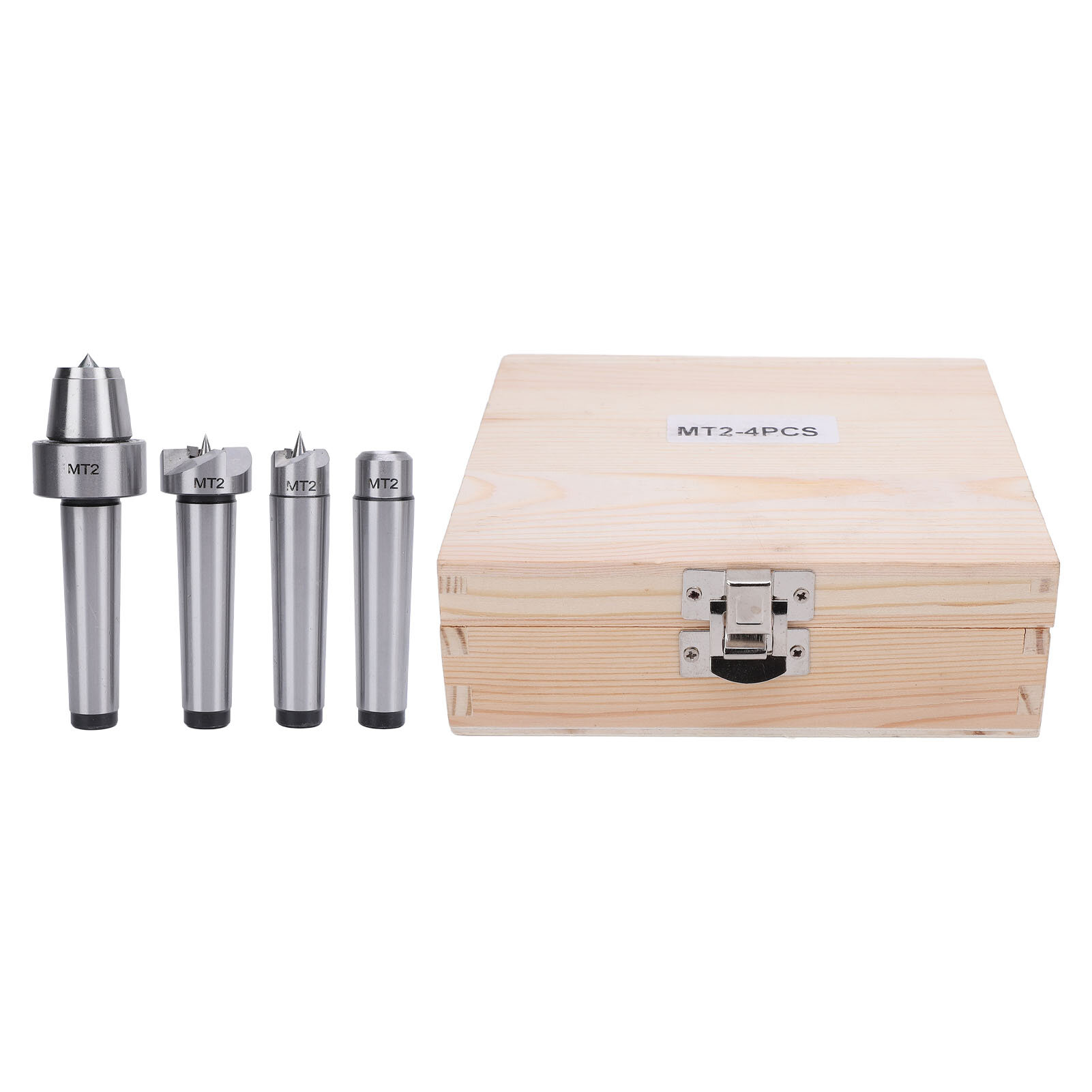 4 Pcs Wood Lathe Drive Spur Cup Set MT2 Lathe Live and Drive Center Set with Wooden Box for Woodworking Metalworking