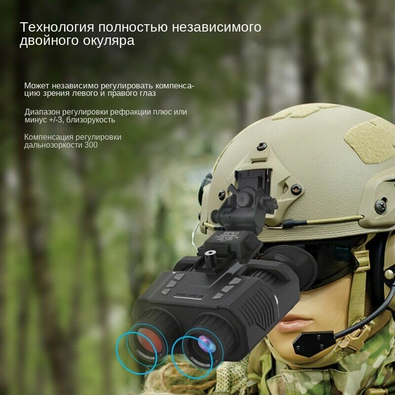 Ночное видение в двух трубках с инфракрасной подсветкой, головной крепеж, высокое разрешение, цифровая обработка изображений.