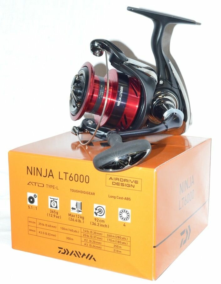 Катушка Daiwa Ninja LT, безынерционная, металл, ABS, 6000, 12 кг, 92 см, черная