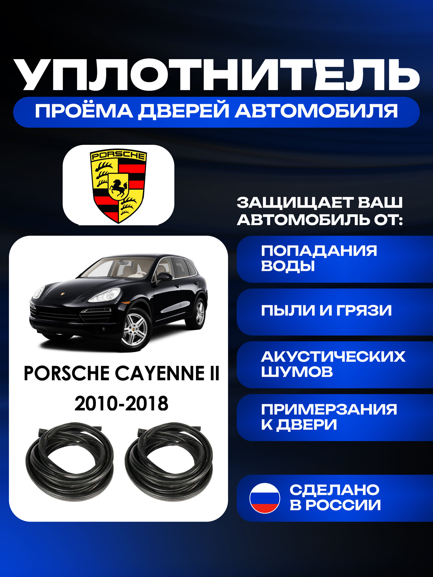 Уплотнитель (резинка) проёмов передних дверей (2 ШТ.) Porsche Cayenne II 2010-2018 / Порш Кайен 2 поколение